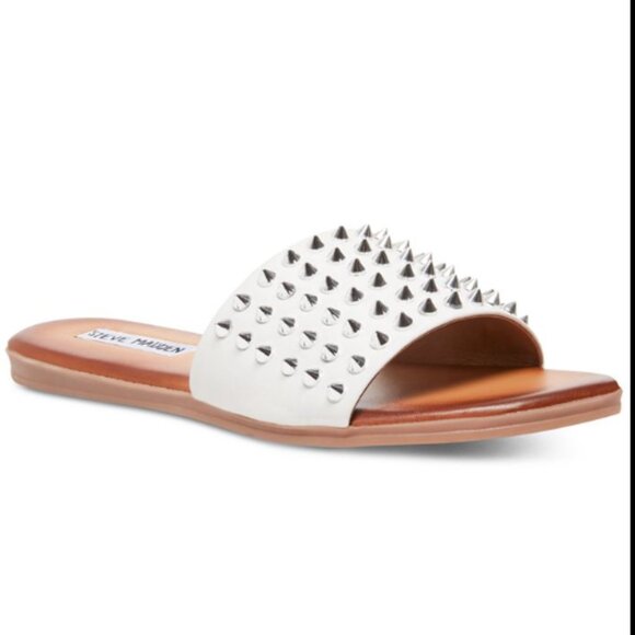 Steve Madden | Shoes | Steve Madden Farryn White Leather Studded Slides ...